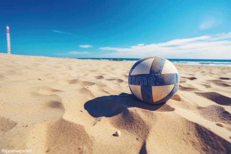 Volleyball Ball on Sand Beach Stock Photo - Image of game, equipment ...