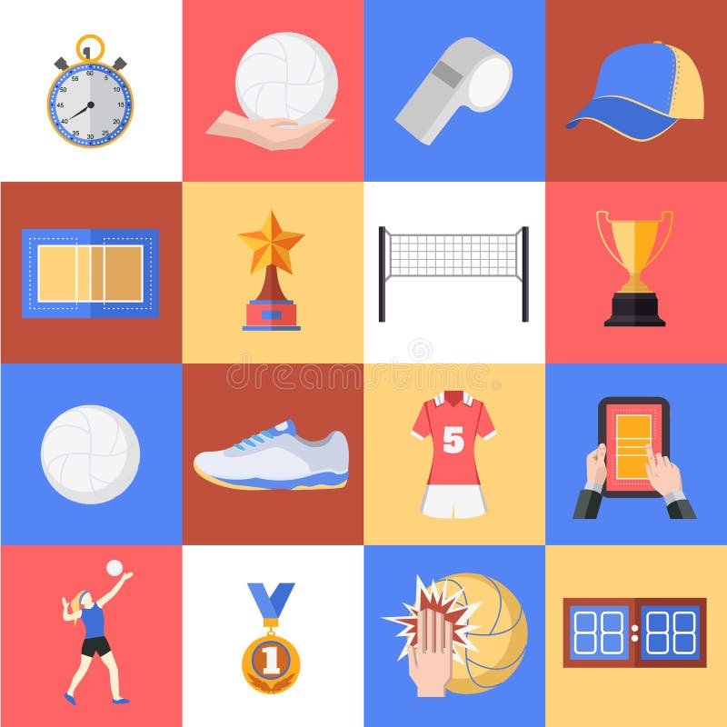 Volleyball icons set stock vector. Illustration of icon - 60010537