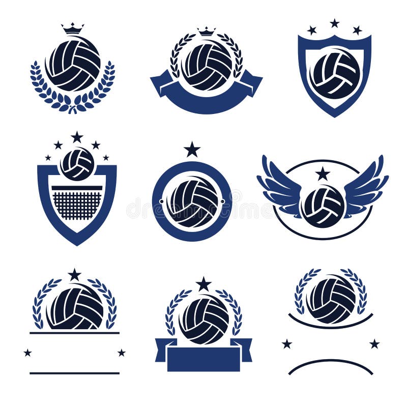 Volleyball Labels and Icons Set. Vector Stock Vector - Illustration of ...