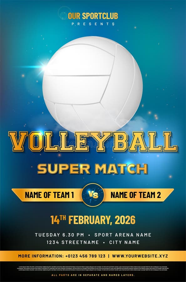 Volleyball Match Poster Template with Ball and Sample Text Stock Vector ...