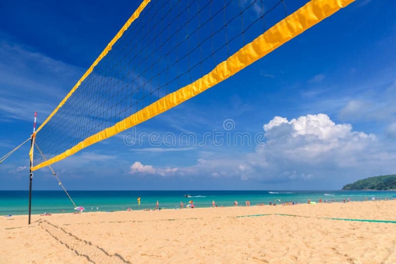 Volleyball Net on the Tropical Beach Stock Image - Image of sand, ocean ...
