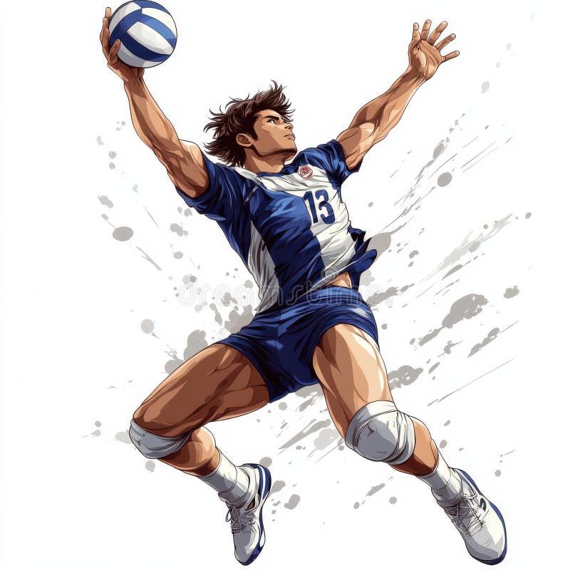 Volleyball Player Dynamic Action Shot Blue Uniform Number Thirteen ...