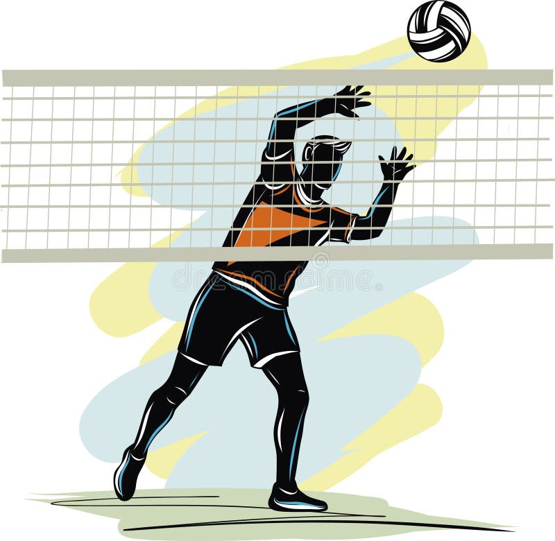 Volleyball Player Jumping To Block a Ball during a Match Stock ...