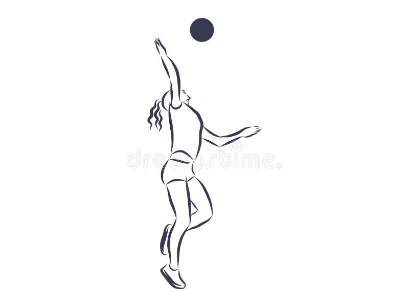 Volleyball Player Serving the Ball - Black and White Vector Outline ...