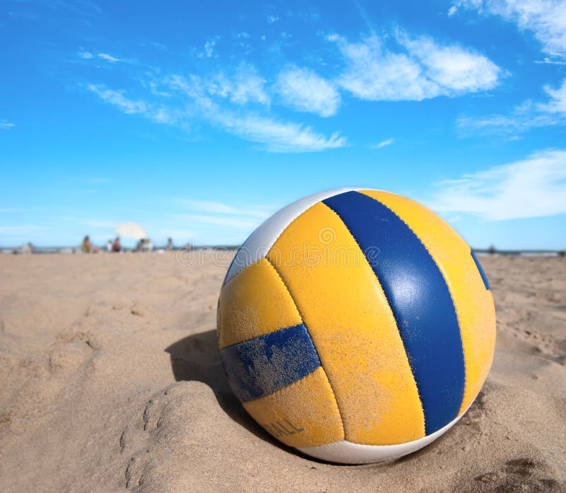 Volleyball Net, Volleyball on Beach and Palm Trees Stock Photo - Image ...