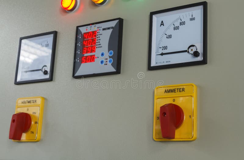 Volt and Amp Meter Switching Button on Electric Control Panel. Stock ...