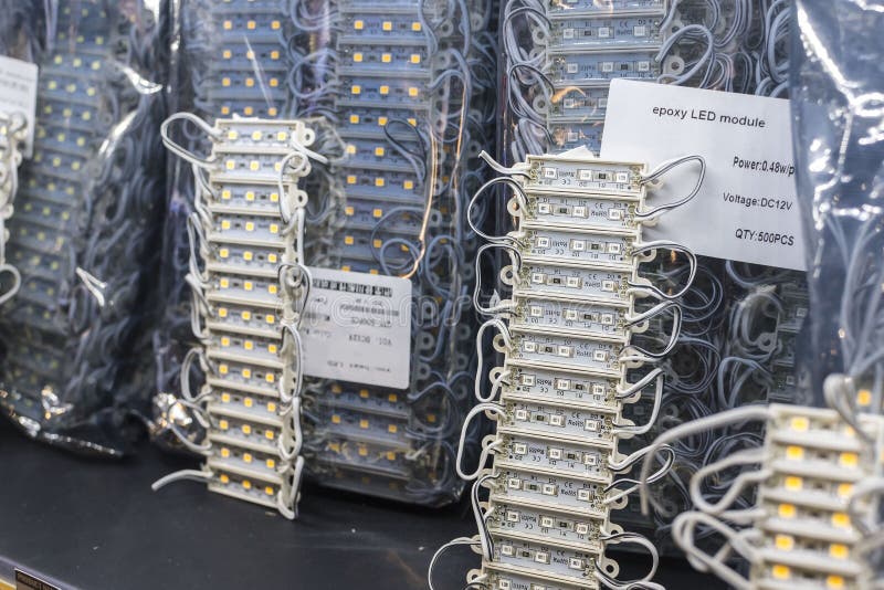 12 Volt Poxy LED Modules Lights on Display at an Electronics Store. an ...