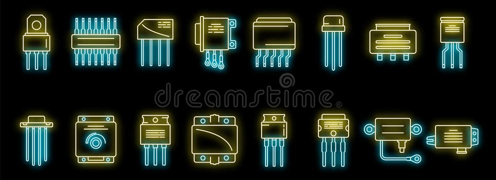 Voltage Regulator Icons Set Vector Neon Stock Vector - Illustration of ...