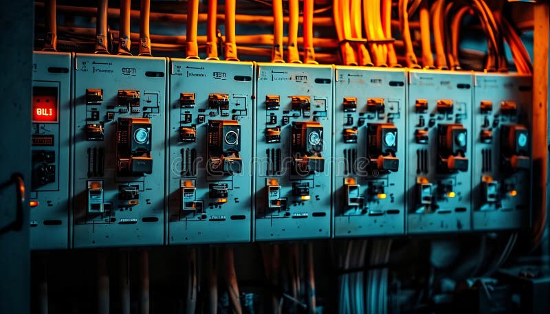 Voltage Switchboard with Circuit Breakers. Electrical Background Stock ...