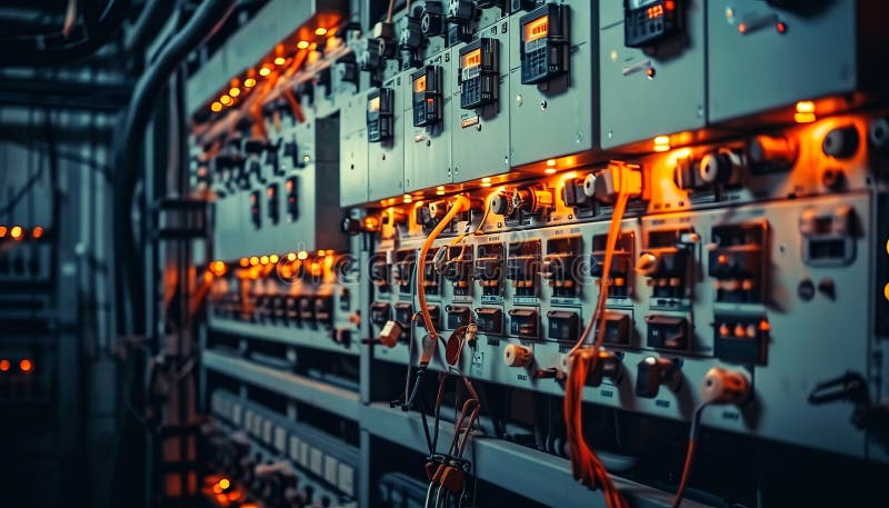 Voltage Switchboard with Circuit Breakers. Electrical Background Stock ...