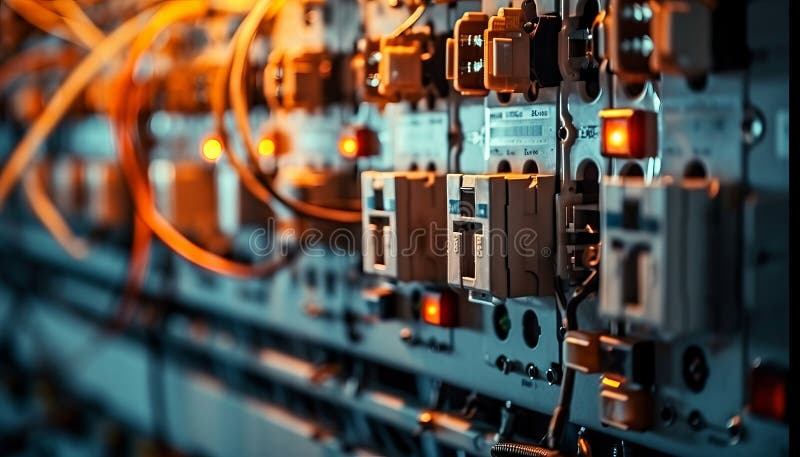 Voltage Switchboard with Circuit Breakers. Electrical Background Stock ...