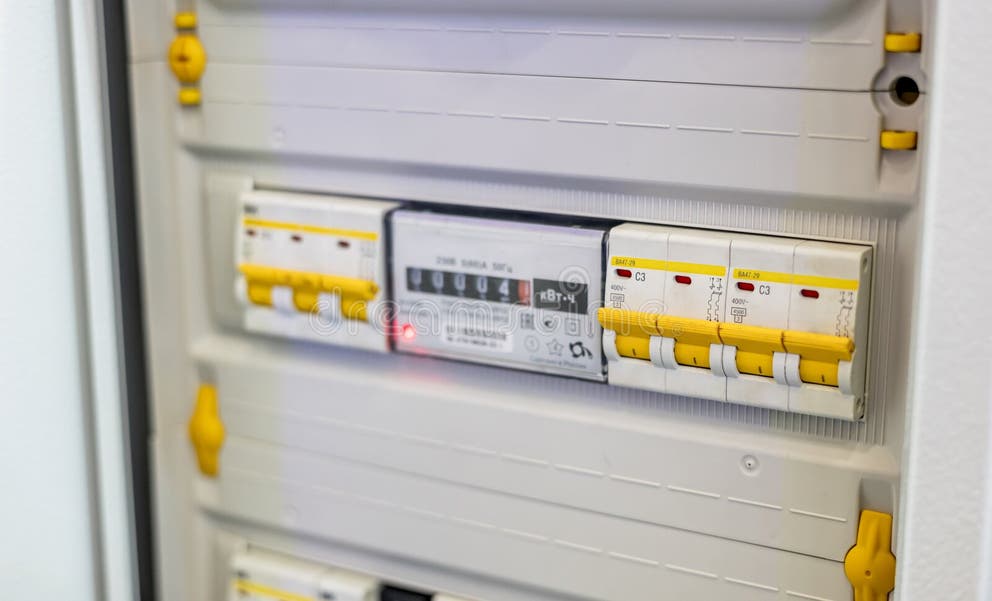 Voltage Switchboard with Circuit Breakers. Electrical Background Stock ...