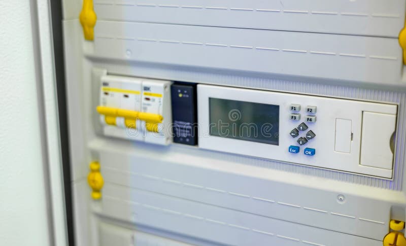 Voltage Switchboard with Circuit Breakers. Electrical Background Stock ...