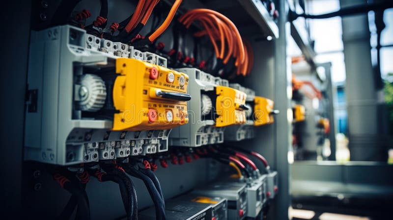 Voltage Switchboard with Circuit Breakers. Electrical Fuse Background ...