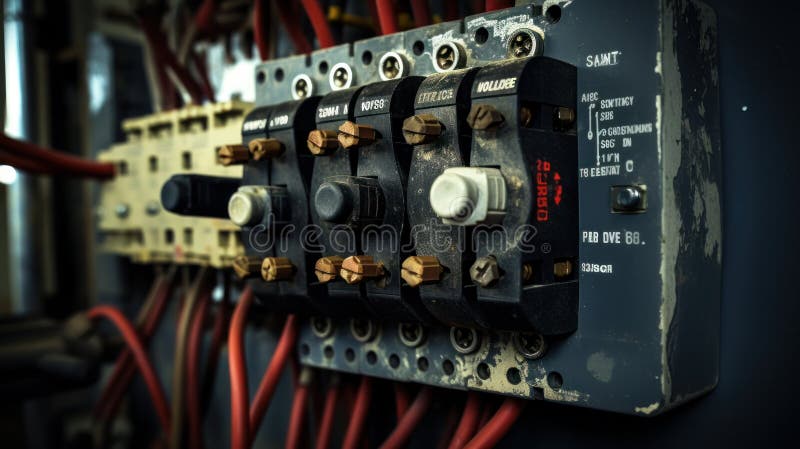 Voltage Switchboard with Circuit Breakers. Electrical Fuse Background ...