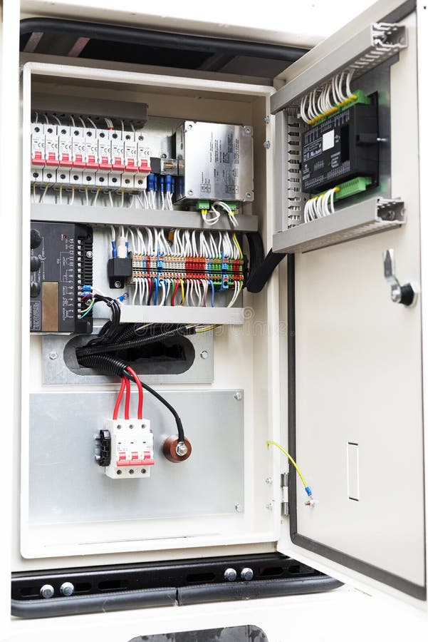 Voltage Switchboard with Circuit Breakers. Engine or Pump Control ...