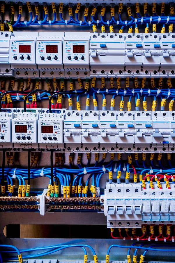 Voltage Switchboard with Circuit Breakers. Electrical Background. Stock ...