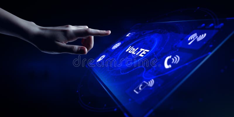 VoLTE Voice Over LTE Communication Technology Concept. Hand Pressing ...