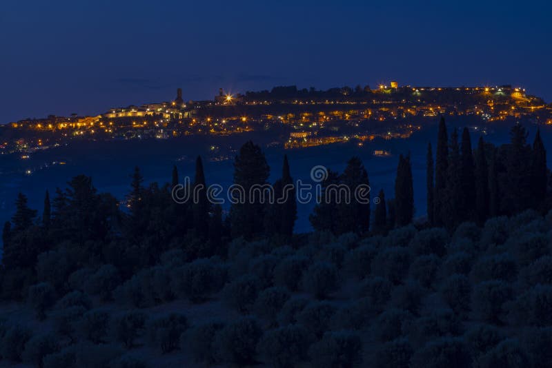 Volterra at Night Time in Tuscany, Italy Stock Image - Image of ...