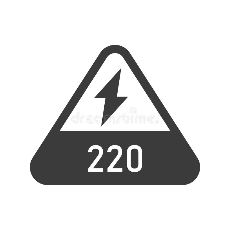 220 Volts Triangular Shaped Sign Bold Black Silhouette Icon Isolated on ...