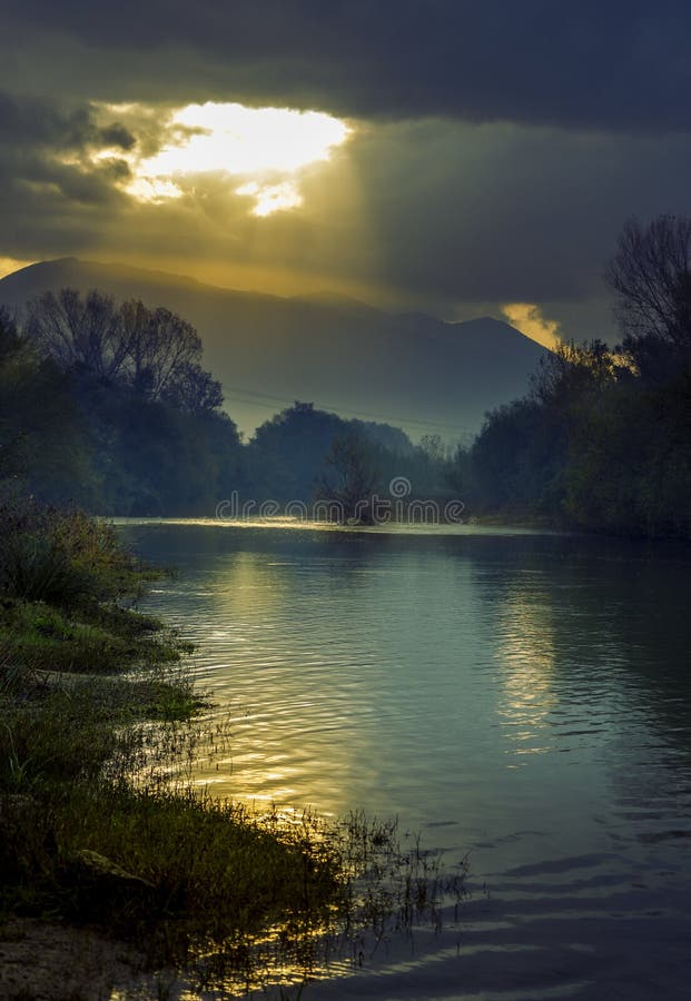 River at sunrise stock photo. Image of volturno, water - 177892176