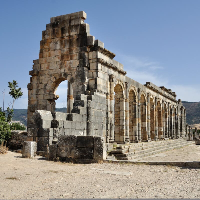 Columns House at Volubilis, Morocco Stock Image - Image of monumental ...