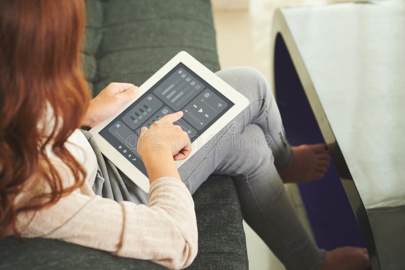 Volume control stock photo. Image of sitting, woman, screen - 93923814