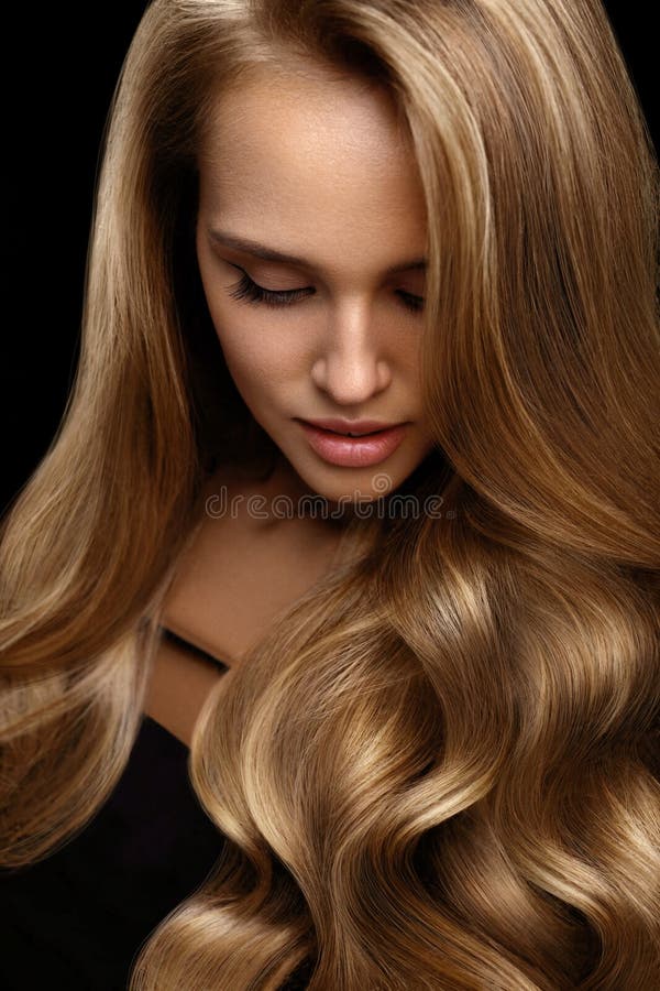 Beautiful Curly Hair Girl With Wavy Long Hair Portrait Volume Stock