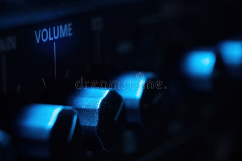 Volume Knob on Amplifier with Cool Blue Light Stock Photo - Image of ...