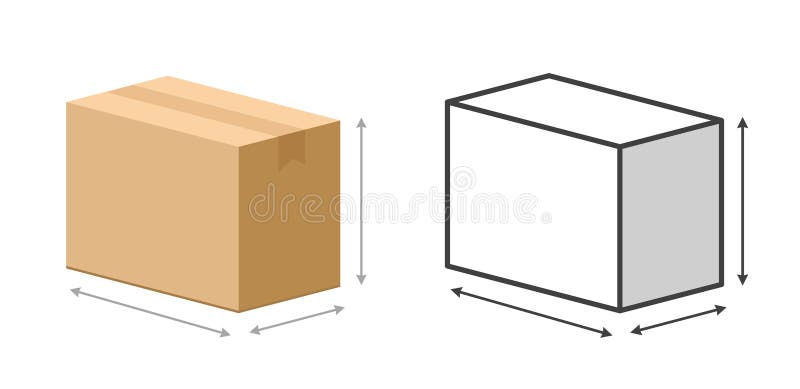 Volume Size Box Icon Vector 3d Graphic, Carton Postal Parcel Dimension ...