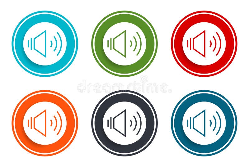 Volume Speaker Icon Flat Vector Illustration Design Round Buttons ...
