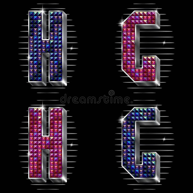 Volume Vector Letters G,H with Shiny Rhinestones Stock Vector ...