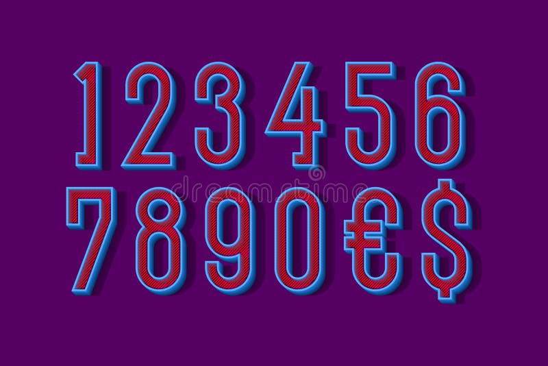 Volumetric Blue Numbers and Currency Signs with Red Diagonal Hatching ...