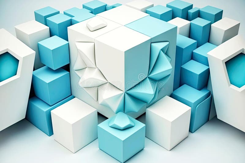 Volumetric Design Made of White Blue Cubes As 3d Render Abstract ...