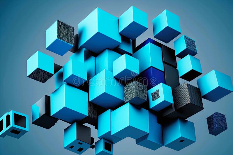 Volumetric Design Made of White Blue Cubes As 3D Render Abstract ...