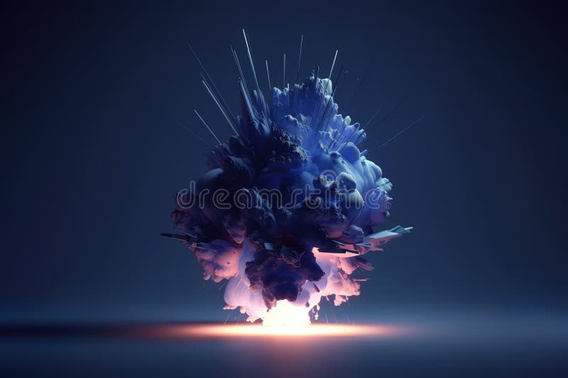 Volumetric Explosion on Dark Blue Background, Dynamic Particles ...