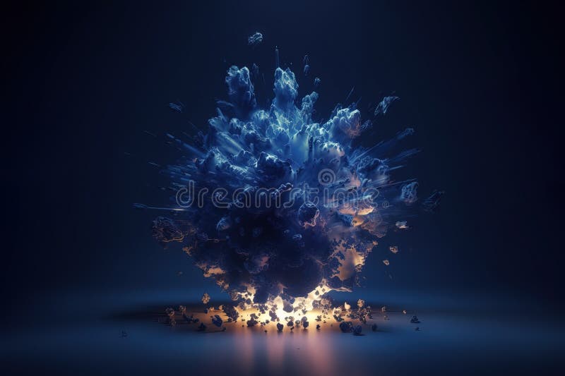 Volumetric Explosion on Dark Blue Background, Dynamic Particles ...