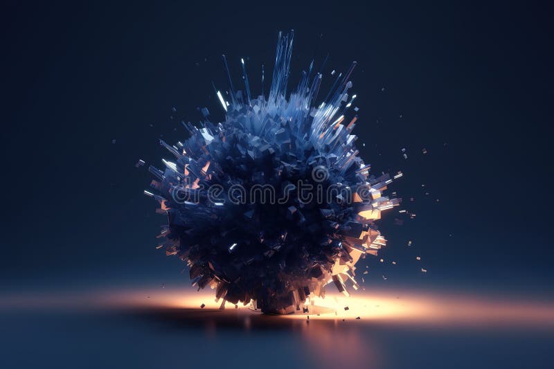 Volumetric Explosion on Dark Blue Background, Dynamic Particles ...