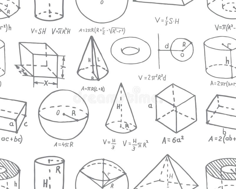 Volumetric Geometric Shapes with Formulas Depicted in a Doodle Style ...
