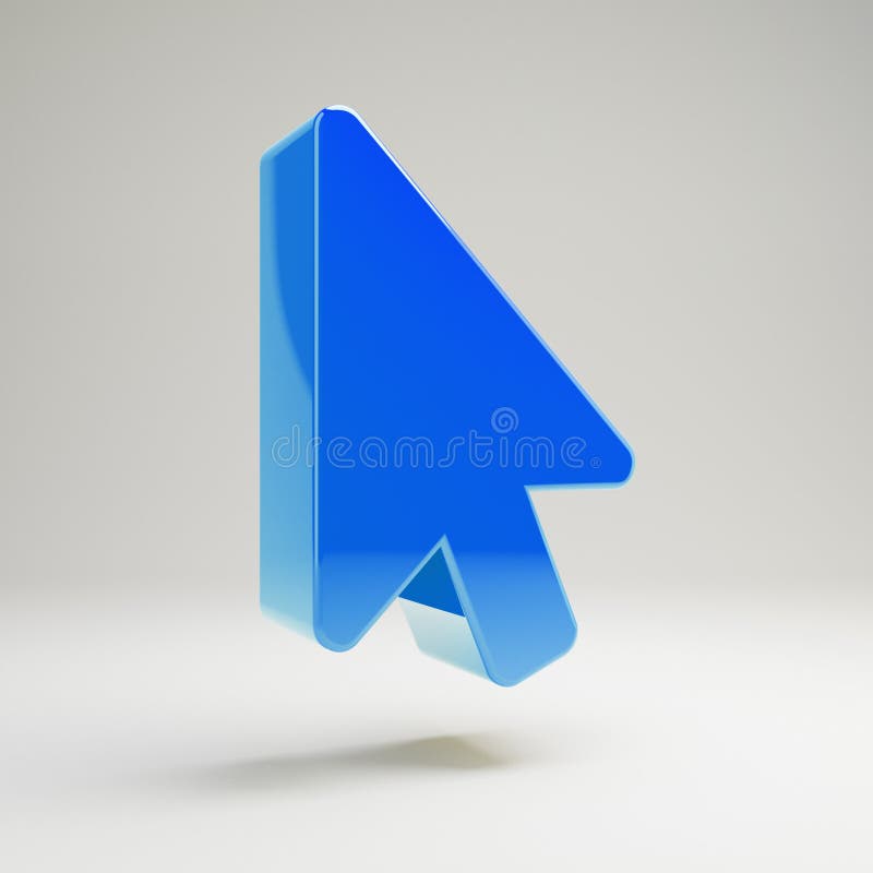 Volumetric Glossy Blue Mouse Pointer Icon Isolated on White Background ...