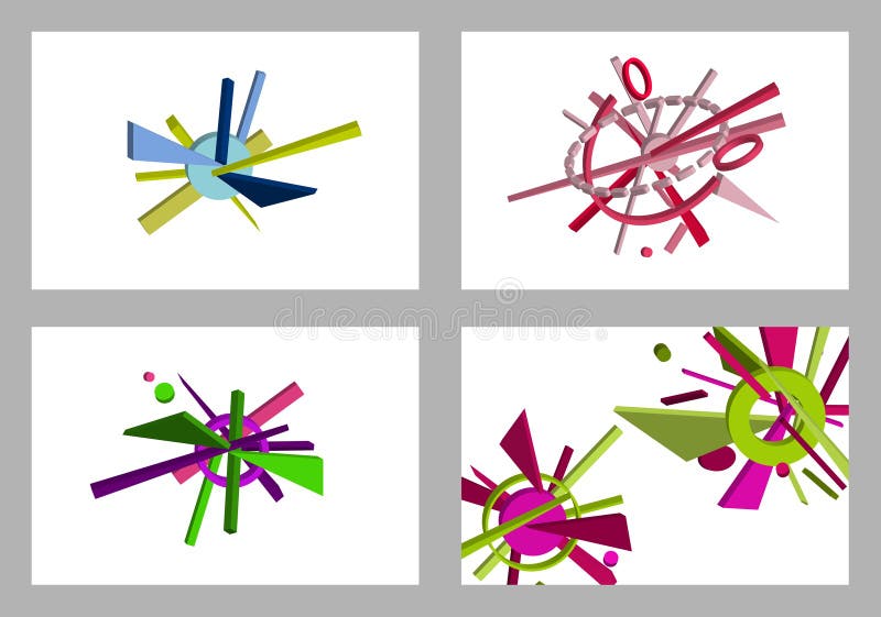 Volumetric Multi-colored Geometric Shapes. Abstract Geometry. Set of 4 ...