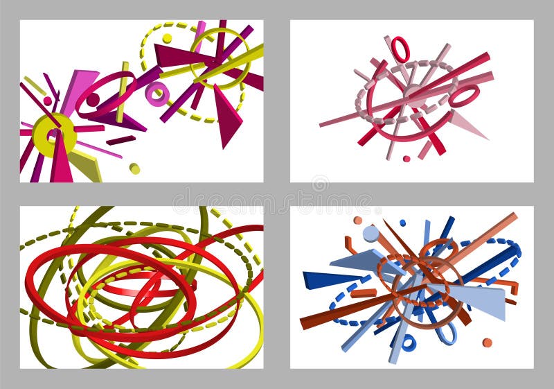 Volumetric Multi-colored Geometric Shapes. Abstract Geometry. Set of 4 ...