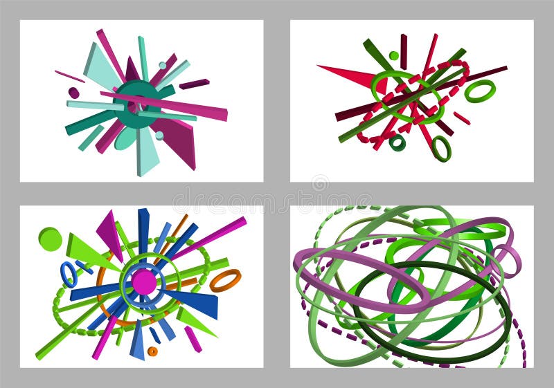 Volumetric Multi-colored Geometric Shapes. Abstract Geometry. Set of 4 ...