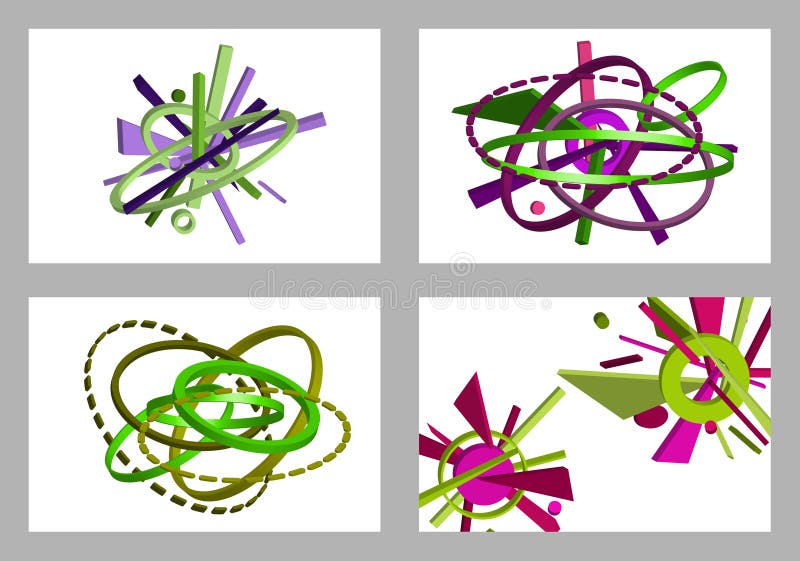 Volumetric Multi-colored Geometric Shapes. Abstract Geometry. Set of 4 ...