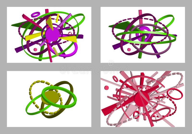 Volumetric Multi-colored Geometric Shapes. Abstract Geometry. Set of 4 ...