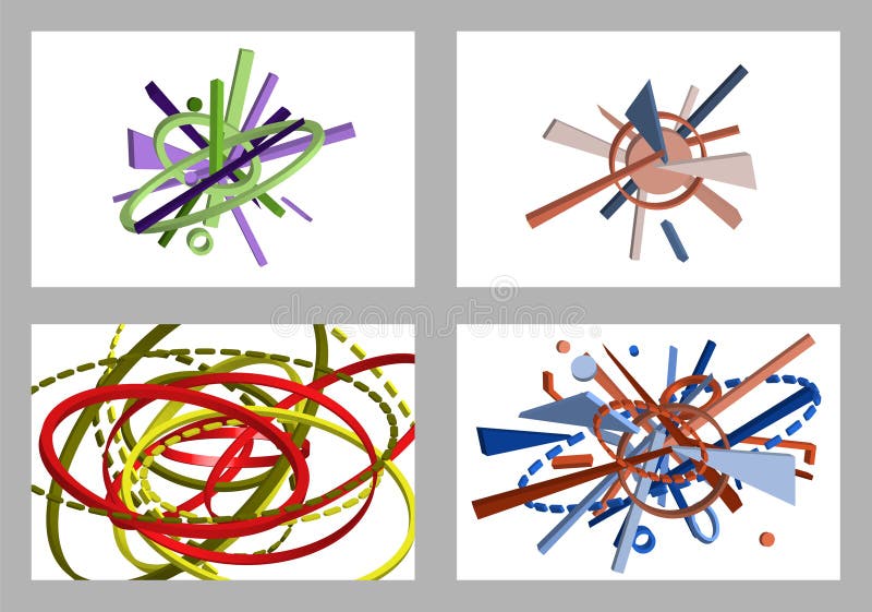 Volumetric Multi-colored Geometric Shapes. Abstract Geometry. Set of 4 ...