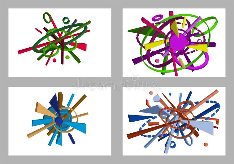 Volumetric Multi-colored Geometric Shapes. Abstract Geometry. Set of 4 ...