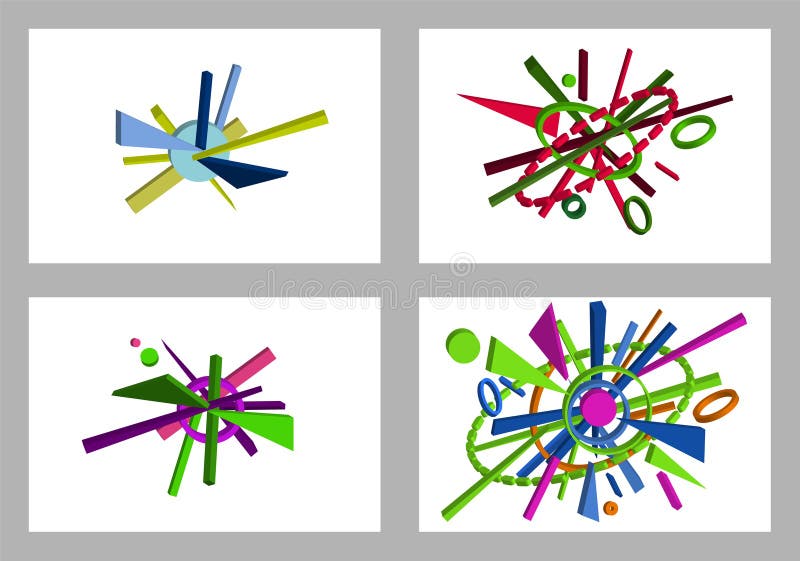 Volumetric Multi-colored Geometric Shapes. Abstract Geometry. Set of 4 ...