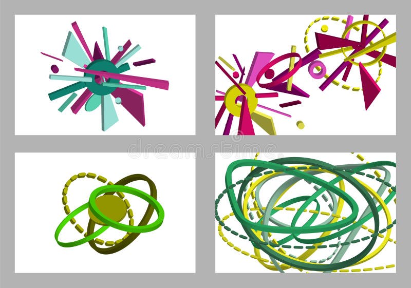 Volumetric Multi-colored Geometric Shapes. Abstract Geometry. Set of 4 ...