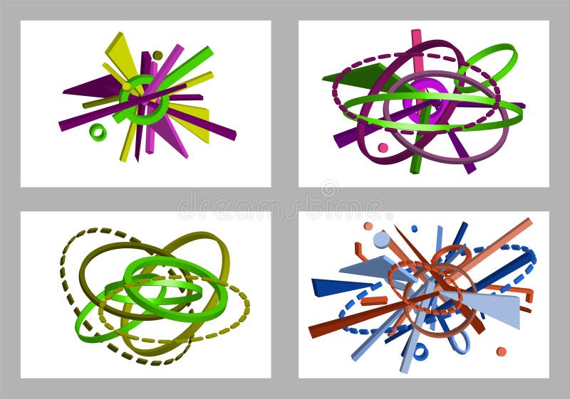 Volumetric Multi-colored Geometric Shapes. Abstract Geometry. Set of 4 ...